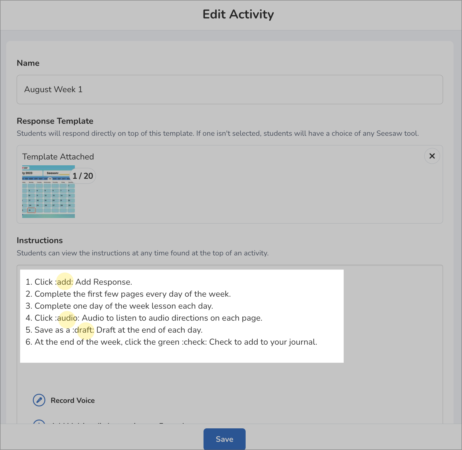 How to use Seesaw icon shortcuts in Activities instructions – Seesaw ...