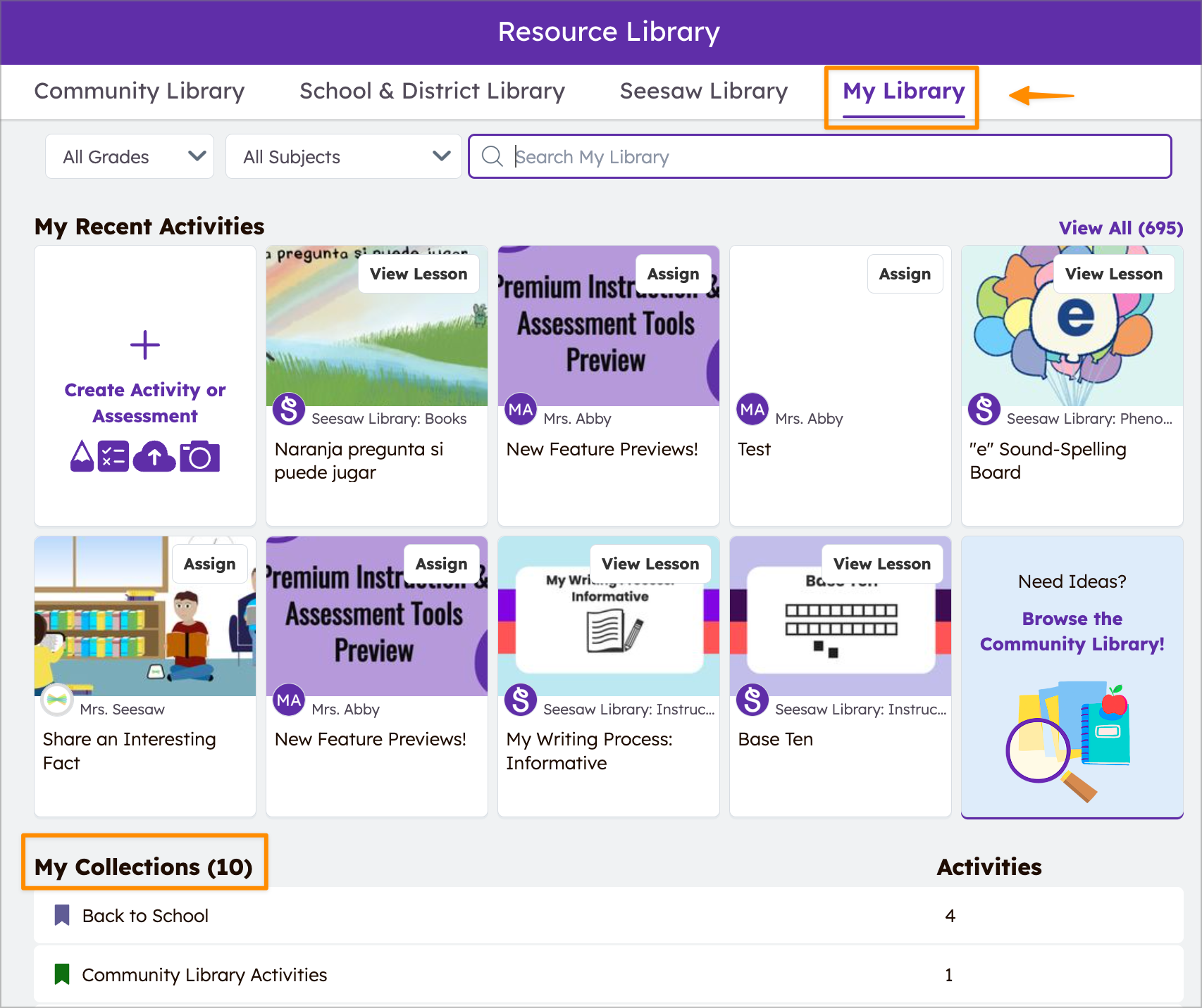 Organizing My Library with Collections and Sections – Seesaw Help Center