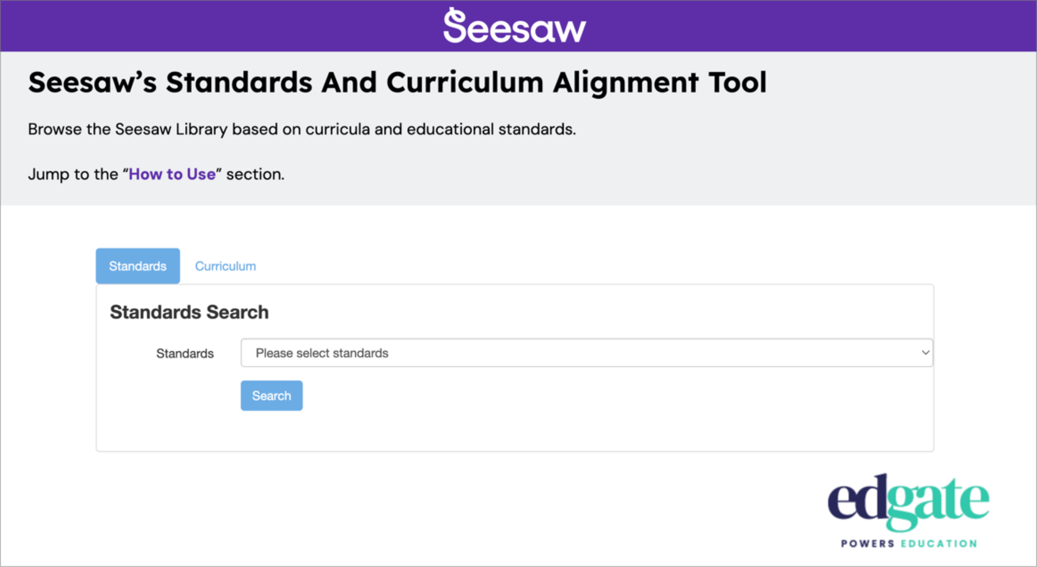 How to Use the Standards & Curriculum Alignment Tool – Seesaw Help Center