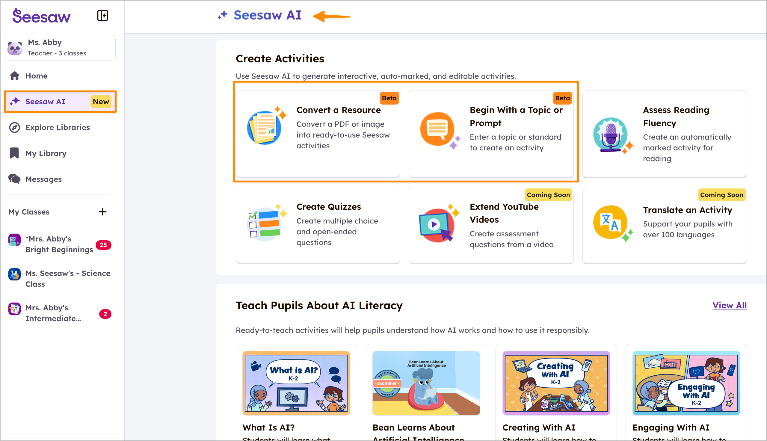 Introducing Seesaw's AI hub – Seesaw Help Center